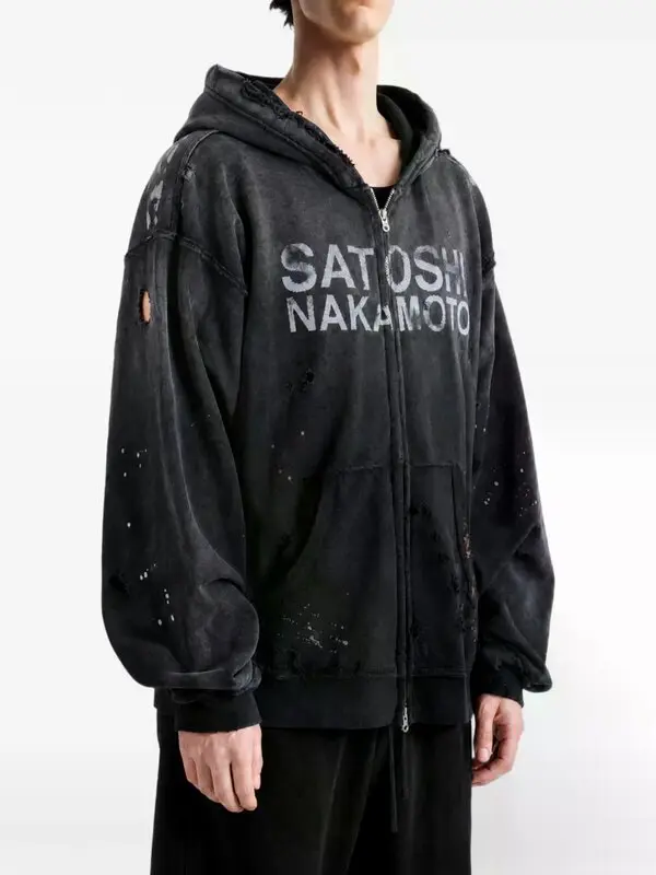 SATOSHI NAKAMOTO Distressed Logo Hoodie