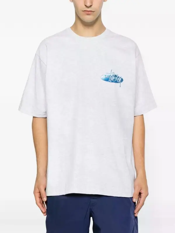 StÜssy Wave Oval Logo Print Cotton T-shirt - Grey