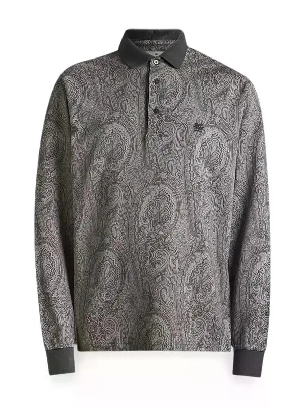 Etro Paisley-print Long-sleeve Polo Shirt - Grey