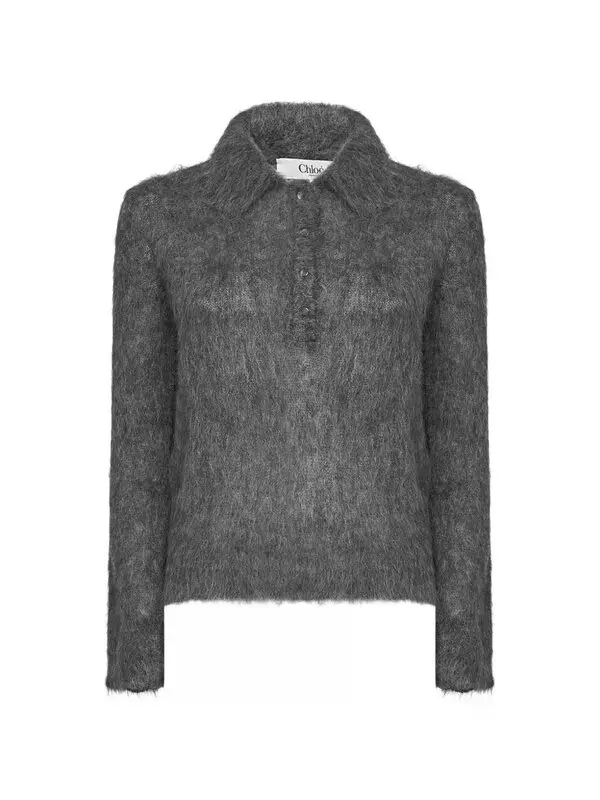 Chloé Brushed-knit Polo - Grey