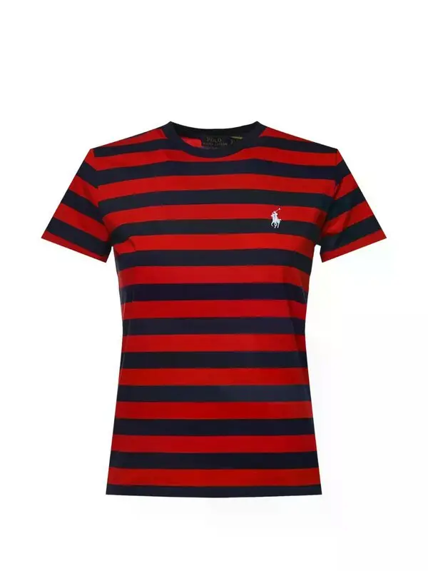 Polo Ralph Lauren Striped Embroidered Logo T-shirt - Red