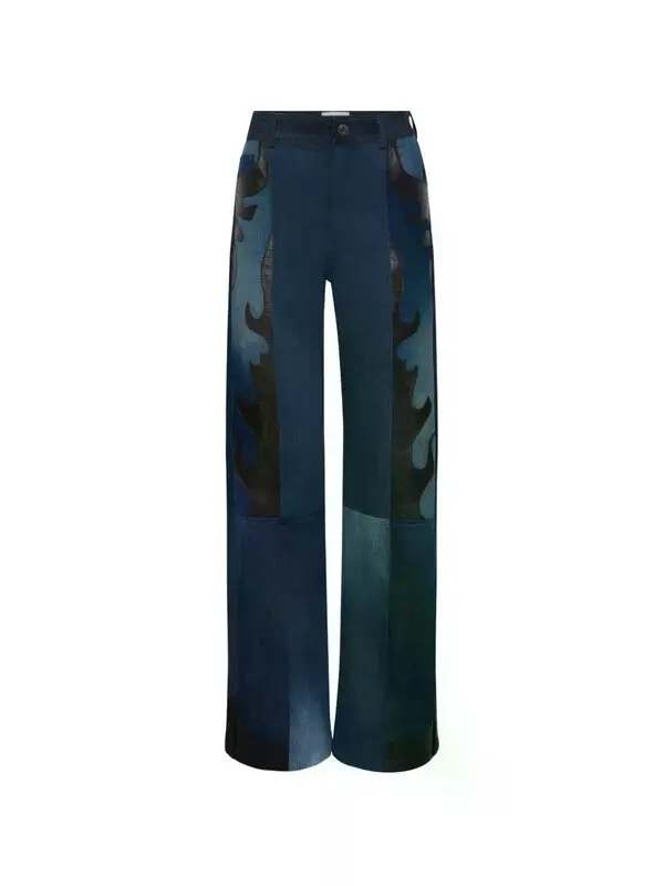 MARINE SERRE Patchwork Leather Jeans - Blue