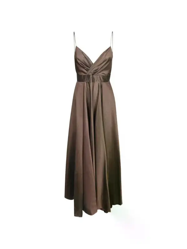 BLANCA VITA Maxi Bow-detail Pleated-waist Dress - Brown