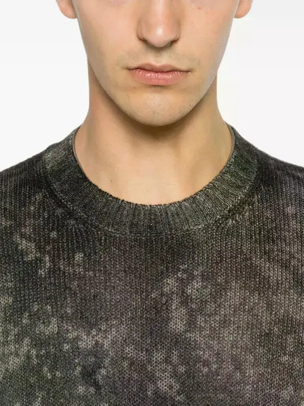 Avant Toi Ribbed Knit Distressed Crew Neck Sweater