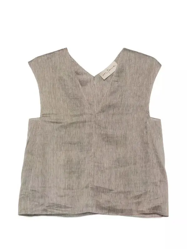 CORTANA Aria Striped V-neck Sleeveless Top - Grey