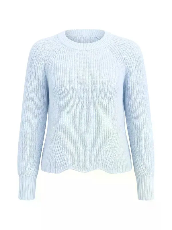 Autumn Cashmere Scallop-edge Shaker-stitch Sweater - Blue