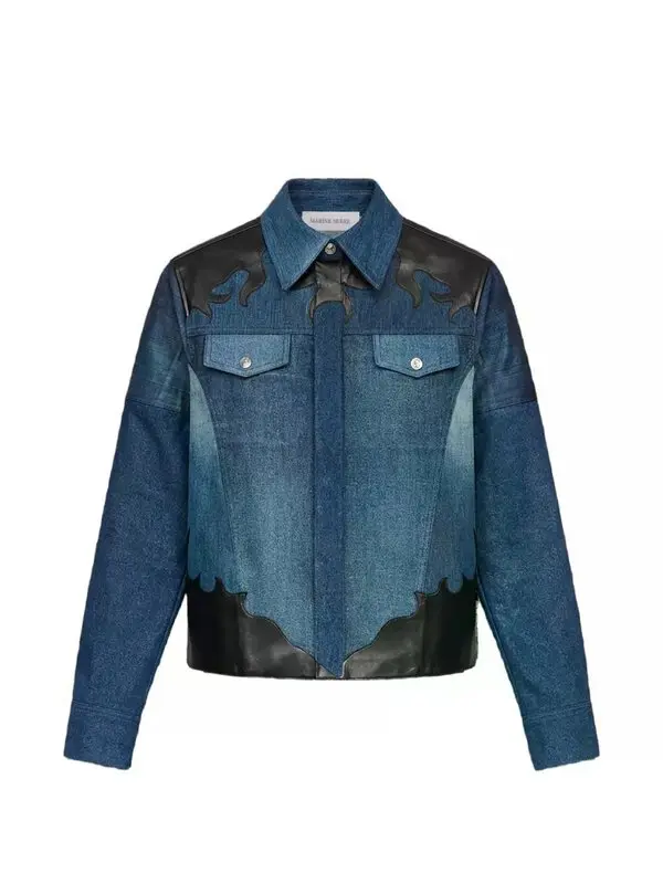 MARINE SERRE Paneled Denim Jacket With Leather Accents - Blue
