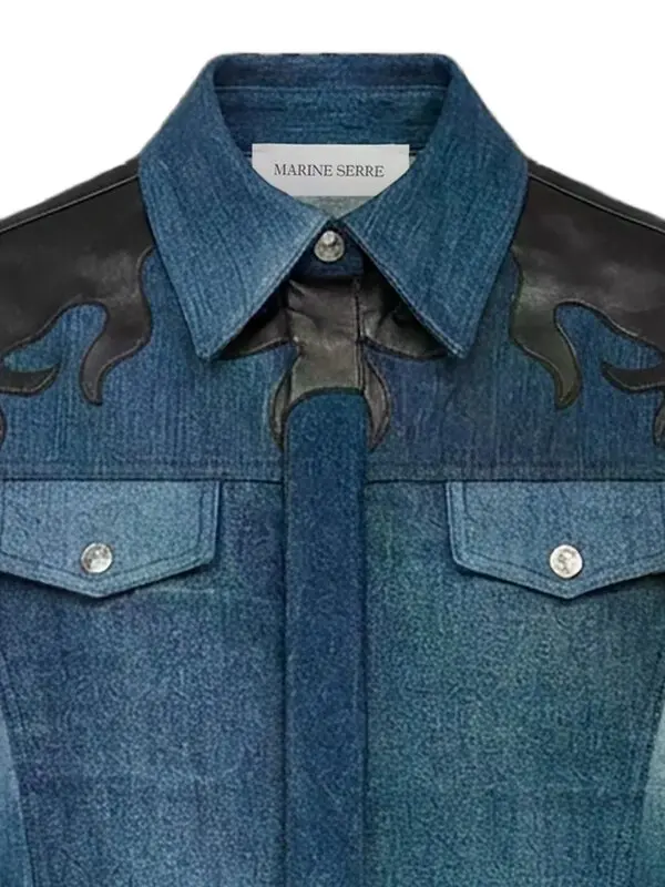 MARINE SERRE Paneled Denim Jacket With Leather Accents