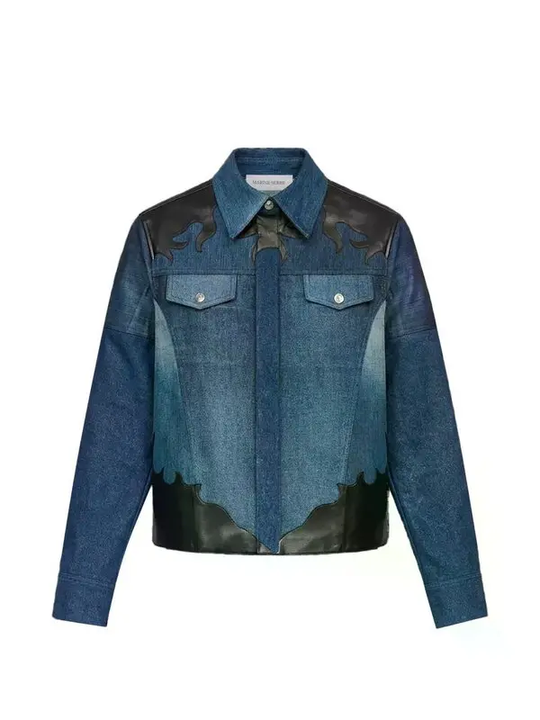 MARINE SERRE Paneled Denim Jacket With Leather Accents - Blue