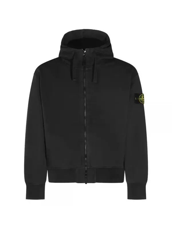 Stone Island Logo Patch Zip-up Hoodie - Black