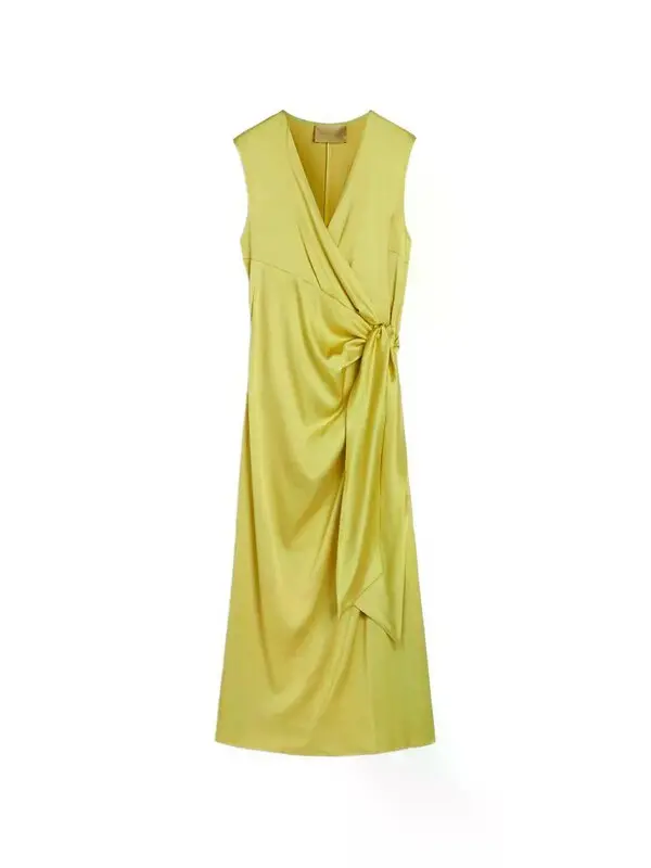 Momoni Roca Draped Satin Midi Dress - Green