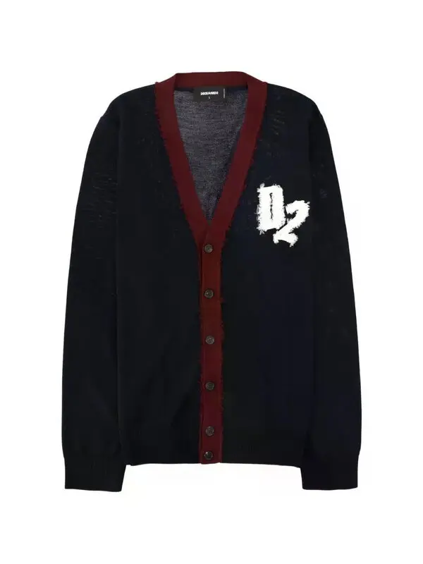 Dsquared2 Logo Patch Frayed Cardigan - Blue