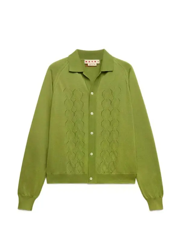 Marni Techno Knit Cardigan With Polo Collar - Green
