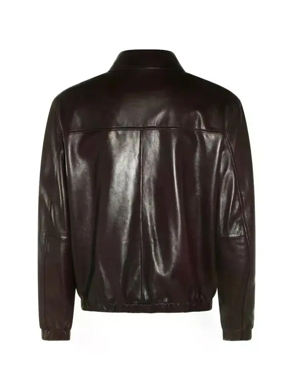 Canali Burgundy Calf Leather Zip-up Jacket