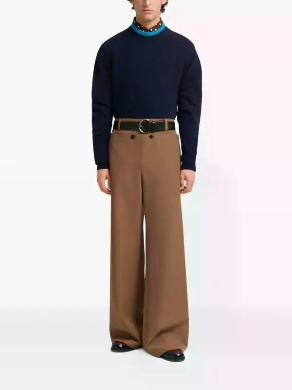 Marni Technical Wool Trousers With Buttoned Flap - Brown