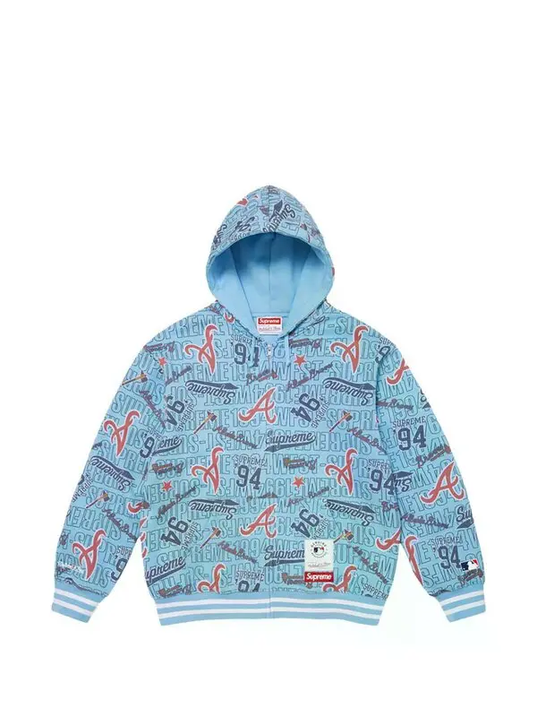 Supreme X Mitchell & Ness Logo Print Hoodie - Blue