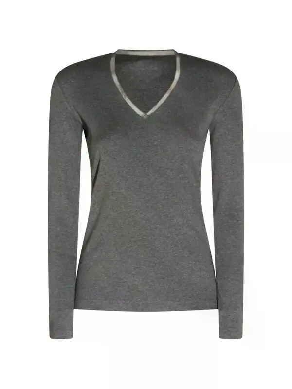 Fabiana Filippi V-neck Jersey T-shirt With Embellished Neckline - Grey