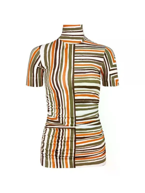Silvia Tcherassi Leiza Striped High Neck T-shirt - Orange