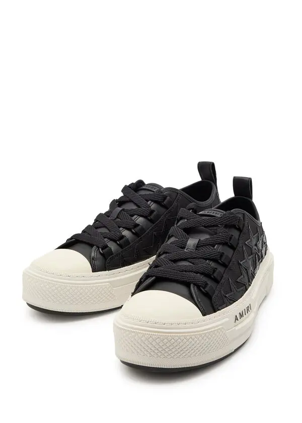 Amiri Stars Appliquéd Leather And Canvas Sneakers - Black