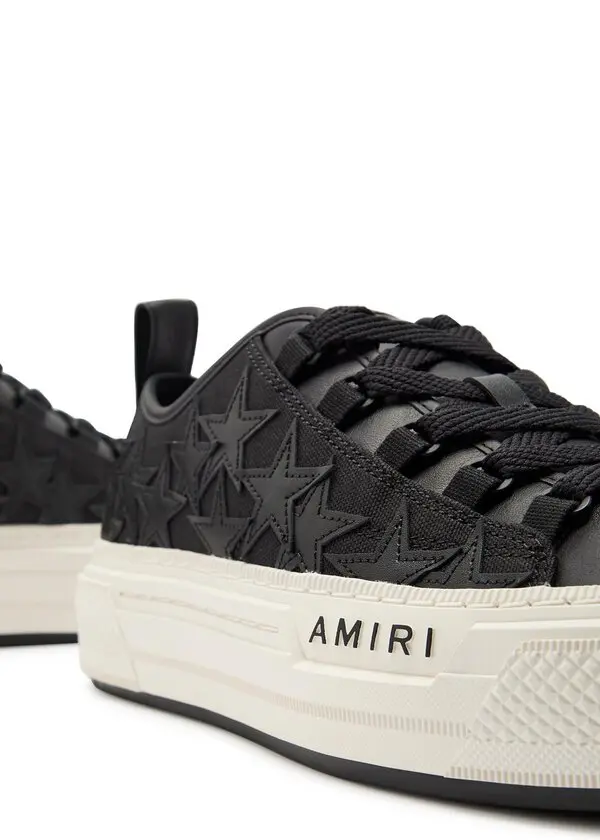 Amiri Stars Appliquéd Leather And Canvas Sneakers - Black