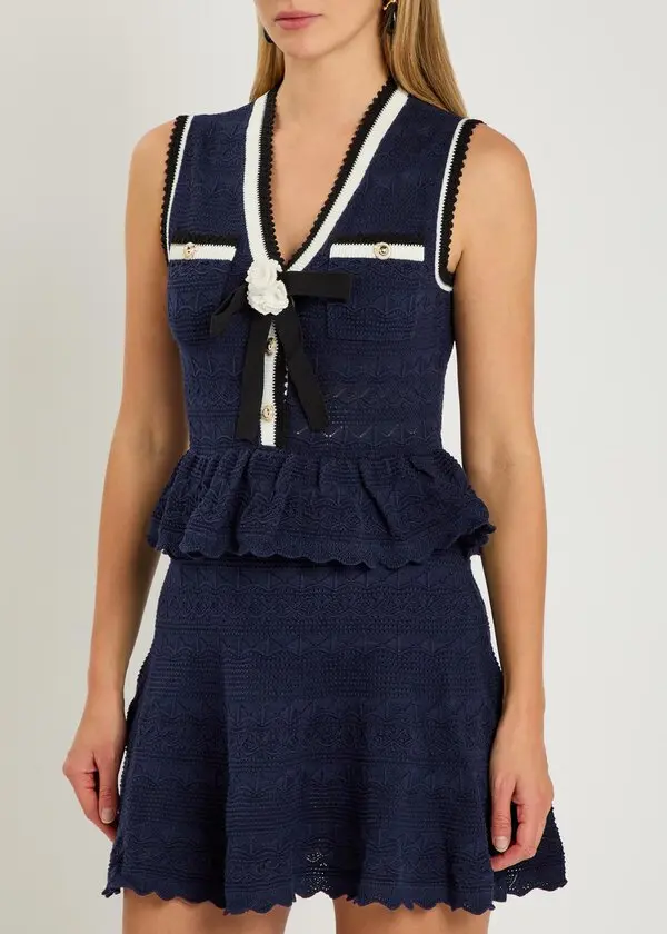 SELF-PORTRAIT Peplum Pointelle-knit Mini Dress