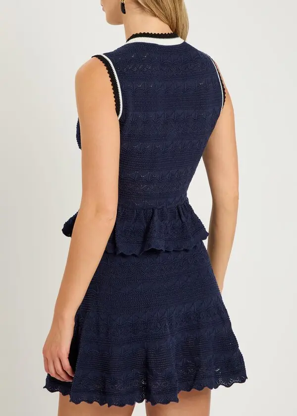 SELF-PORTRAIT Peplum Pointelle-knit Mini Dress