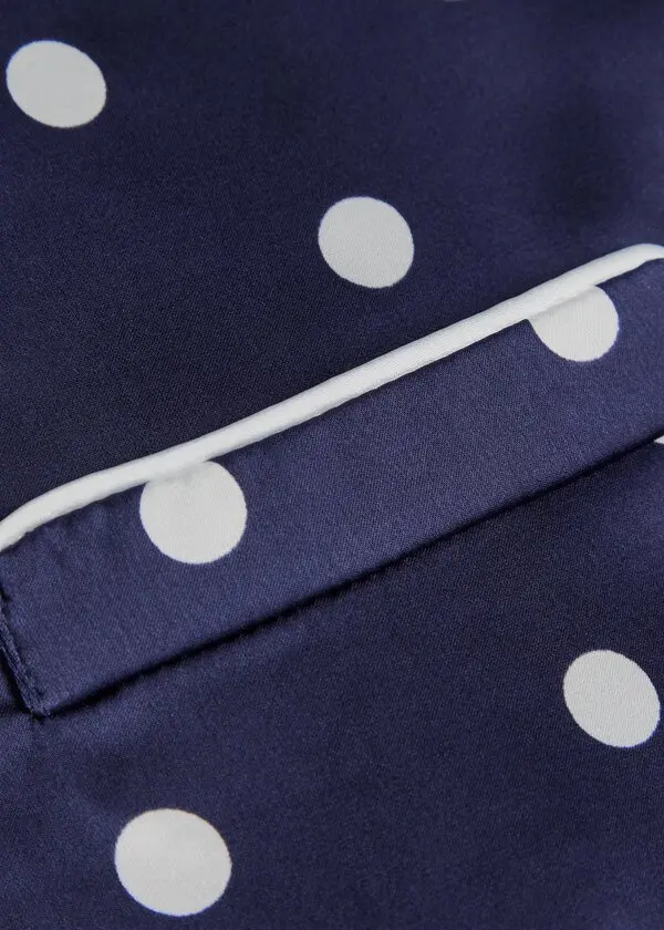 SELF-PORTRAIT Polka Dot Lace-trim Satin Cropped Top - Navy