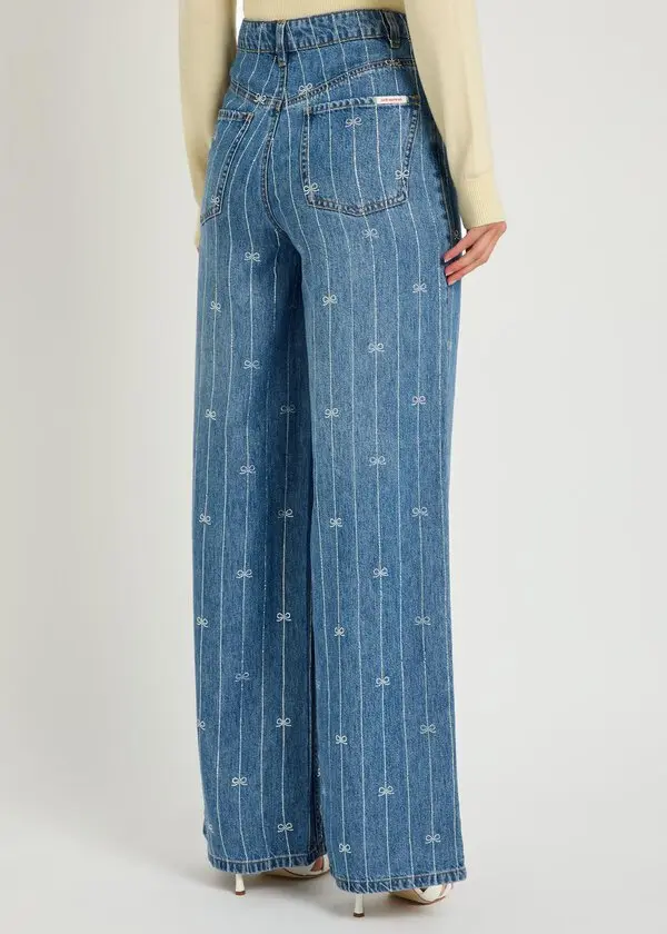 SELF-PORTRAIT Crystal Embellished Wide-leg Jeans