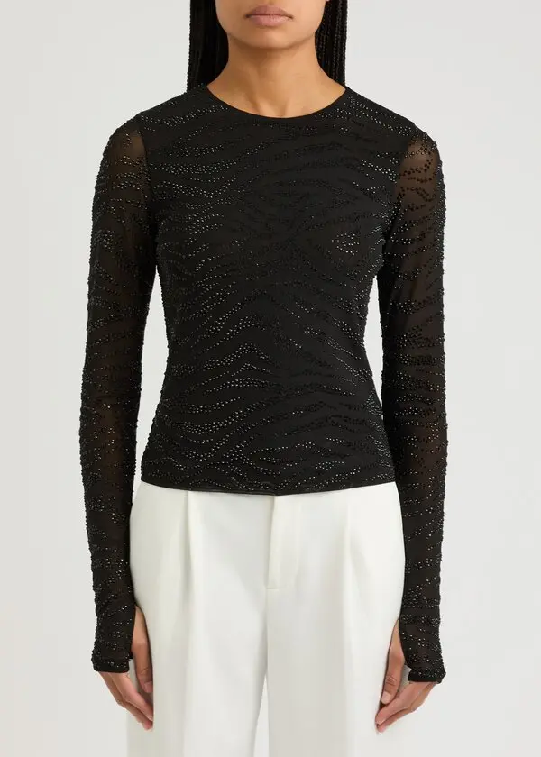 Alice + Olivia Delaina Embellished Tulle Top