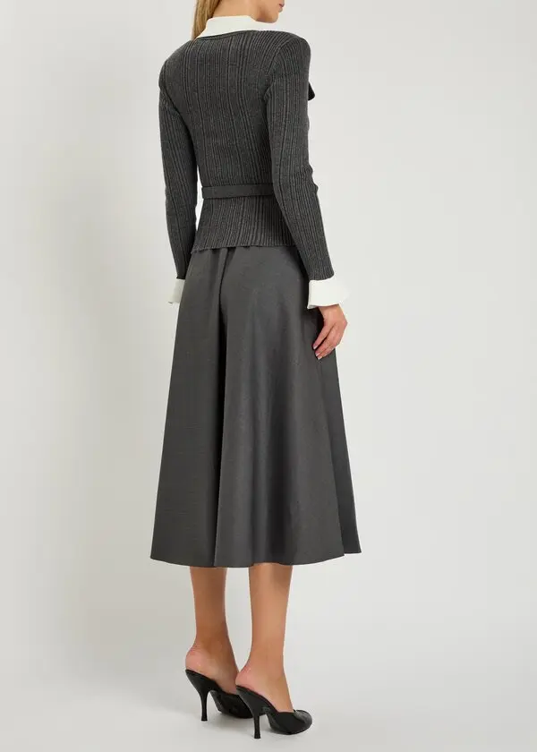SELF-PORTRAIT Layered Knit And Twill Midi Dress
