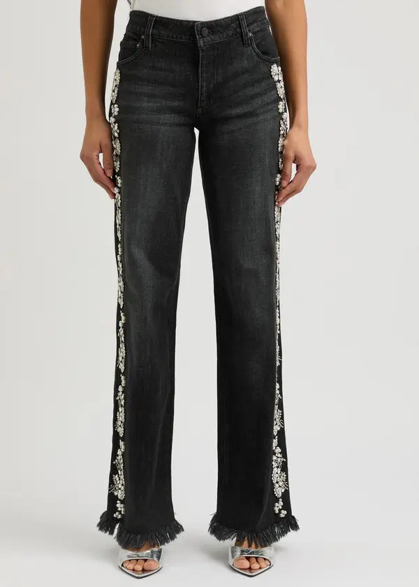 Alice + Olivia Roxie Embellished Straight-leg Jeans