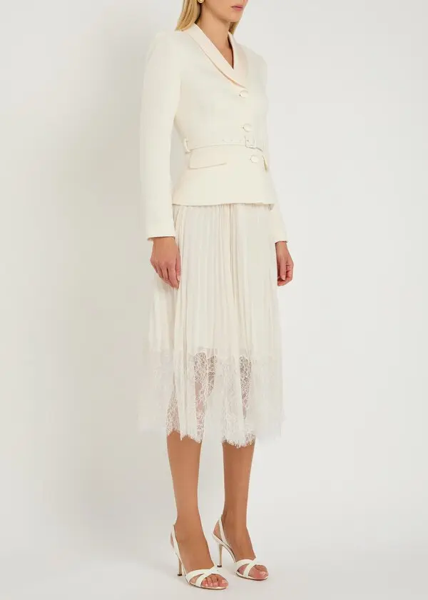 SELF-PORTRAIT Belted Bouclé And Chiffon Midi Dress