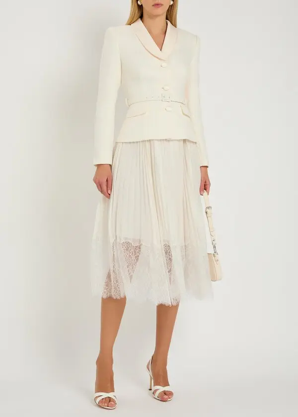 SELF-PORTRAIT Belted Bouclé And Chiffon Midi Dress