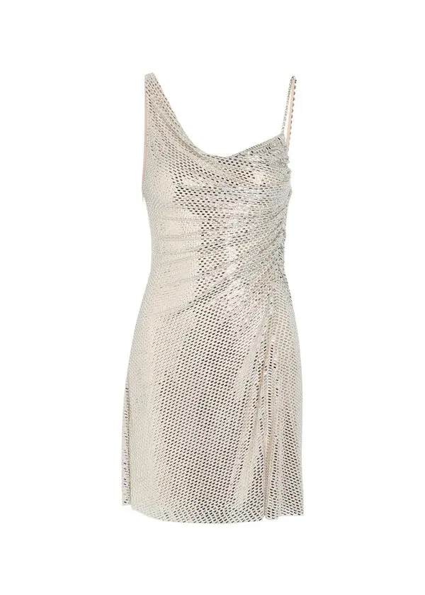 SELF-PORTRAIT Crystal Embellished Draped Stretch-tulle Mini Dress
