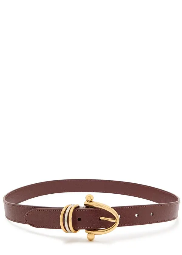 Chloé Leather Belt With Two-tone Ring Embellishments - Dark Brown