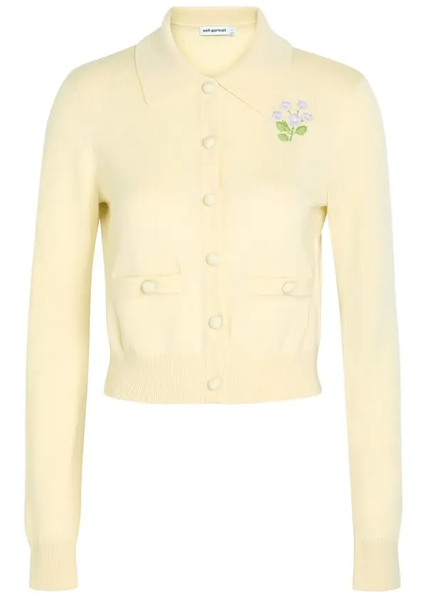SELF-PORTRAIT Floral Embroidered Wool Cardigan
