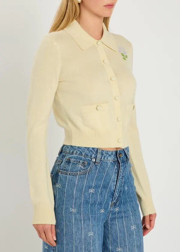 SELF-PORTRAIT Floral Embroidered Wool Cardigan