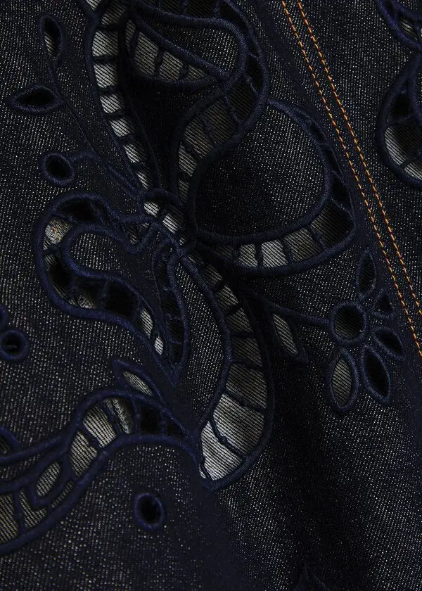 SELF-PORTRAIT Panelled Embroidered Denim Midi Dress