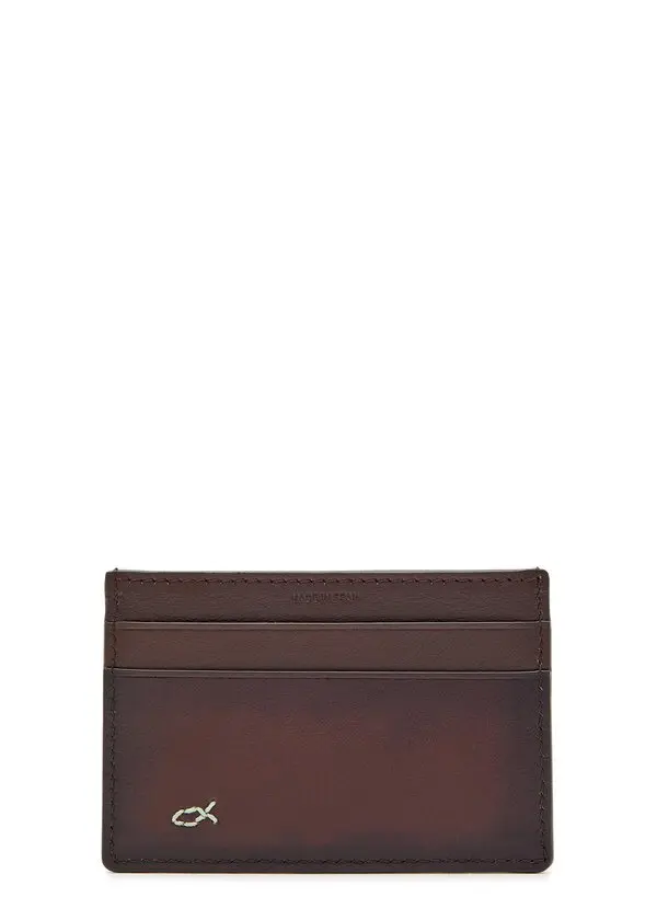 Paul Smith Embroidered Leather Card Holder - Brown