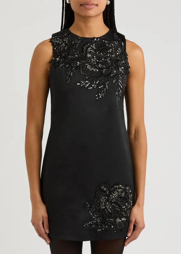 Alice + Olivia Embellished Satin Mini Dress