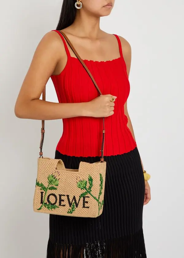 Loewe X Paula's Ibiza Embroidered Raffia Tote Bag - Natural