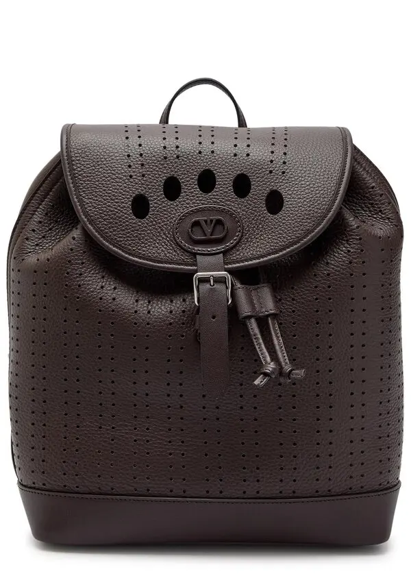 Valentino Garavani Antibes Perforated Leather Backpack - Brown
