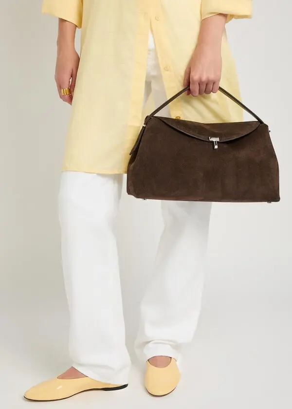 TOTEME T-lock Suede Top Handle Bag - Brown