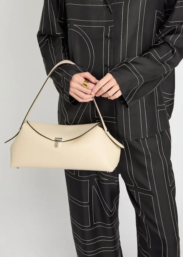 TOTEME T-lock Grained Leather Shoulder Bag - Ivory