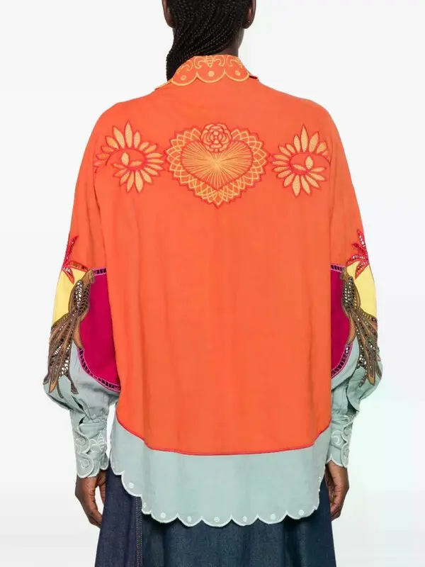 Farm Rio Embroidered Scalloped-edge Shirt