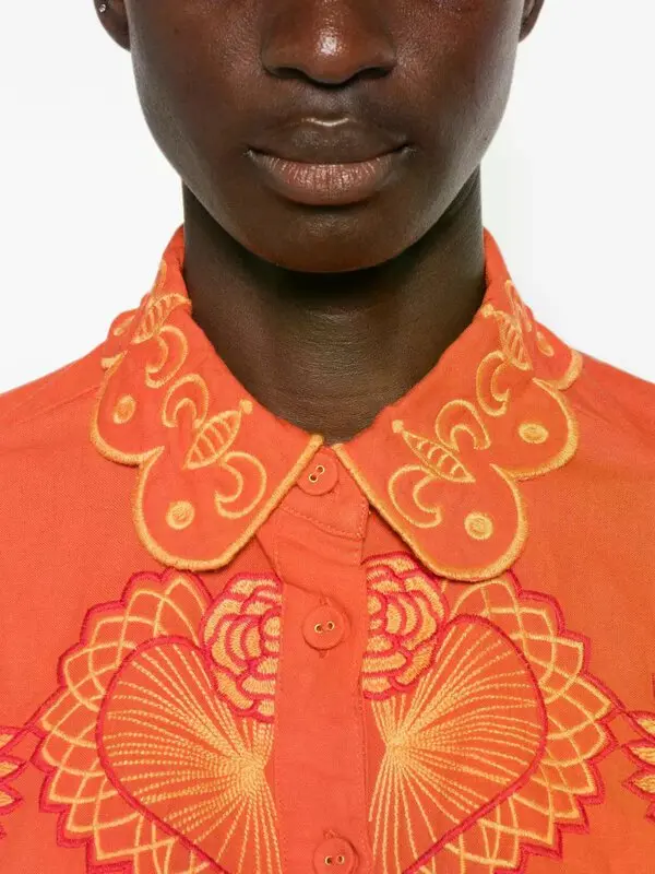 Farm Rio Embroidered Scalloped-edge Shirt