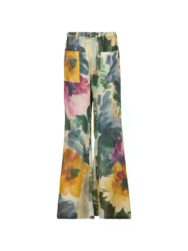 HANNES ROETHER Floral Print Palazzo Pants - Green