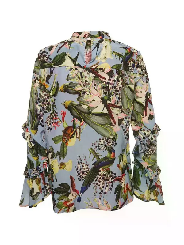 Sandro Louella Floral-print Top With Ruffle-trim Sleeves