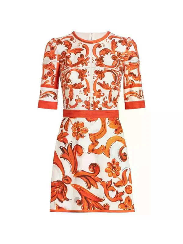 Dolce & Gabbana Majolica Print Short Dress - White