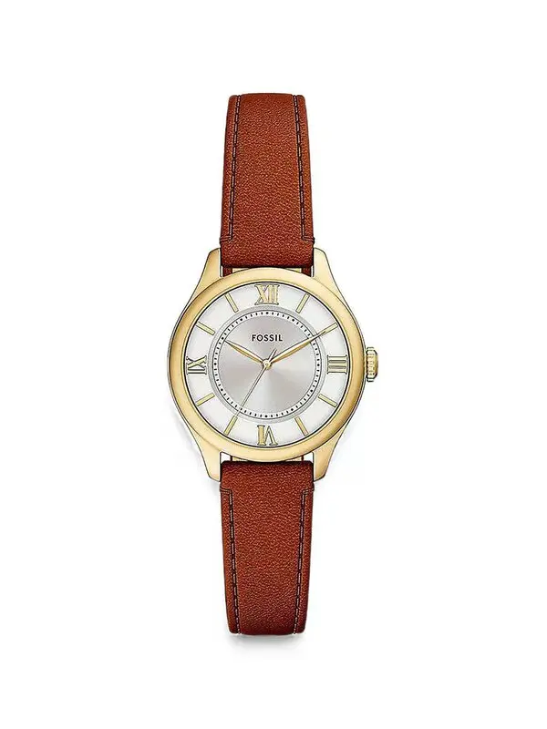 Fossil Gilmore Leather-strap 28mm Watch - Silver